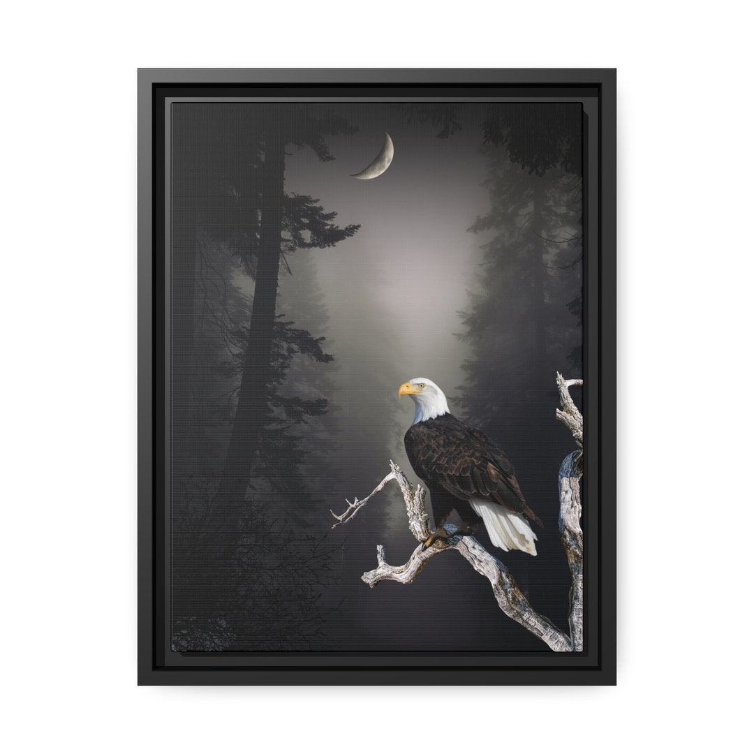 Framed, misty Eagle, Premium Cotton/polyester Canvas Print, long ...