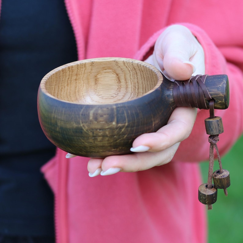 Handmade Oak Kuksa Cup: Nordic Camp Mug With Leather Handle - Etsy