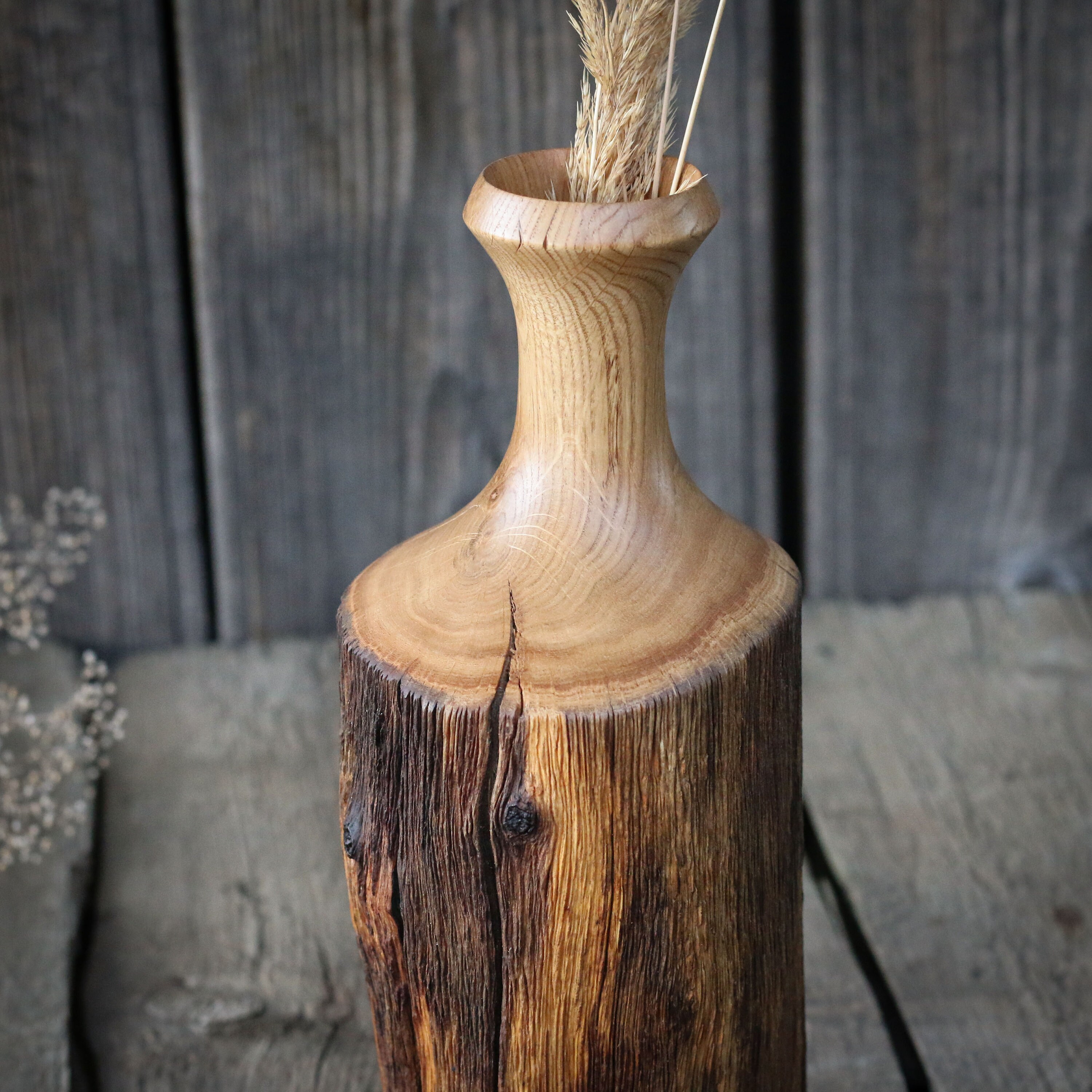 Rustic Farmhouse Oak Vase for Dried Flowers Handcrafted Home Decor - Etsy