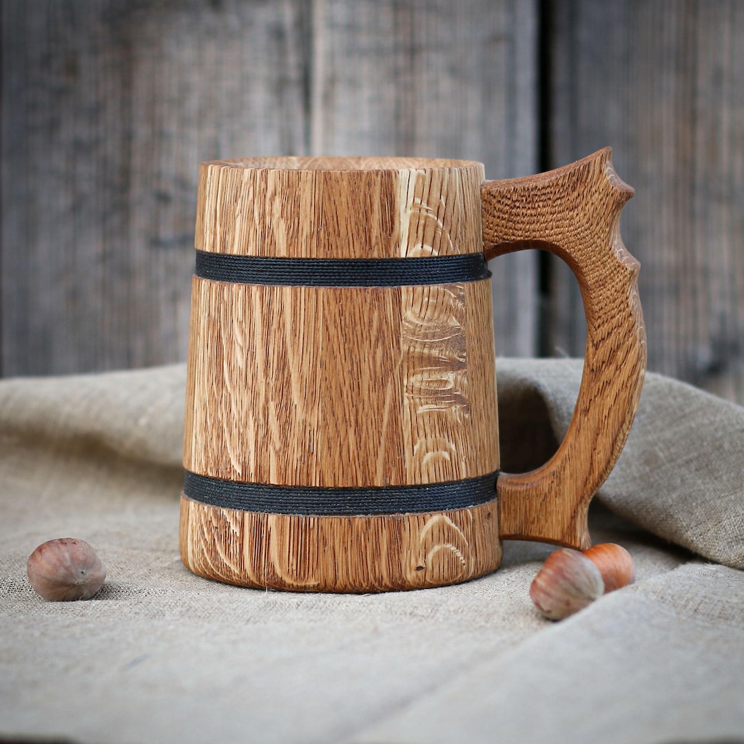Handmade Oak Wood Beer Mug, 20oz.600ml, Wooden Tankard, Groomsmen Gift ...