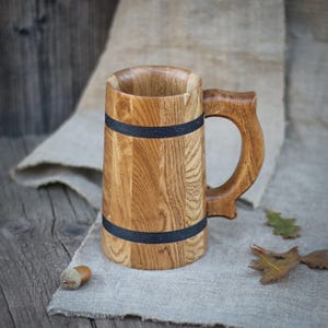 Handcrafted Oak Mug 600ml (20oz), Wooden Tankard, Rustic Wooden Cup ...