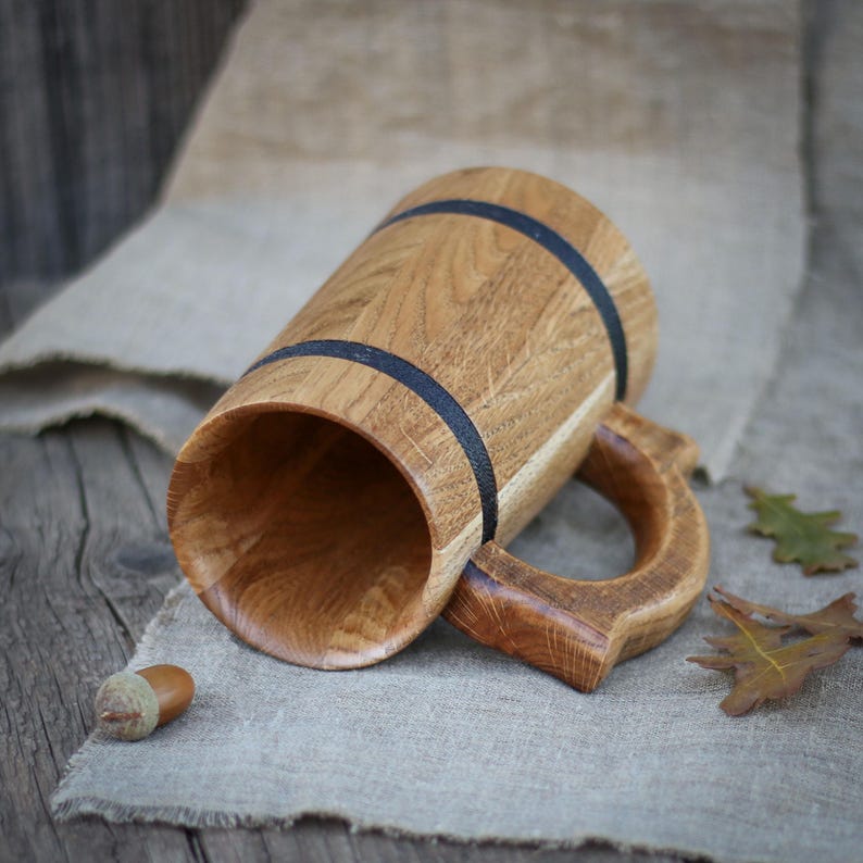 Handcrafted Oak Mug 600ml (20oz), Wooden Tankard, Rustic Wooden Cup ...
