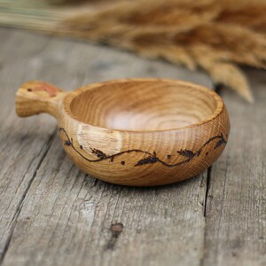 Handcrafted Oak Kuksa – Hand-carved Engraving – Natural Oil-wax Finish ...
