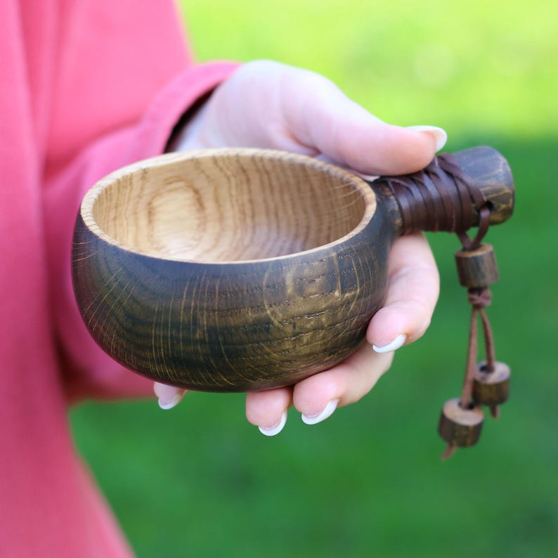 Handmade Oak Kuksa Cup: Nordic Camp Mug With Leather Handle - Etsy