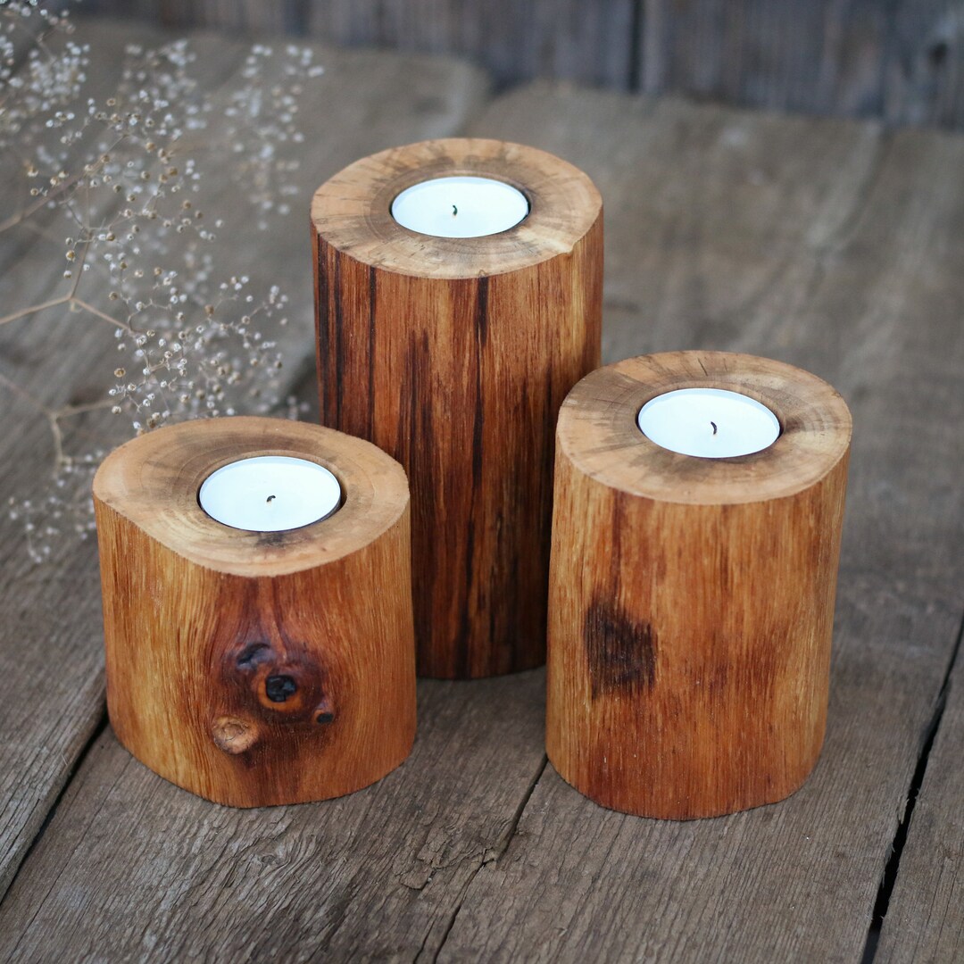 Handmade Walnut Wood Stump Candle Holders (set of 3),natural Wood Tea ...