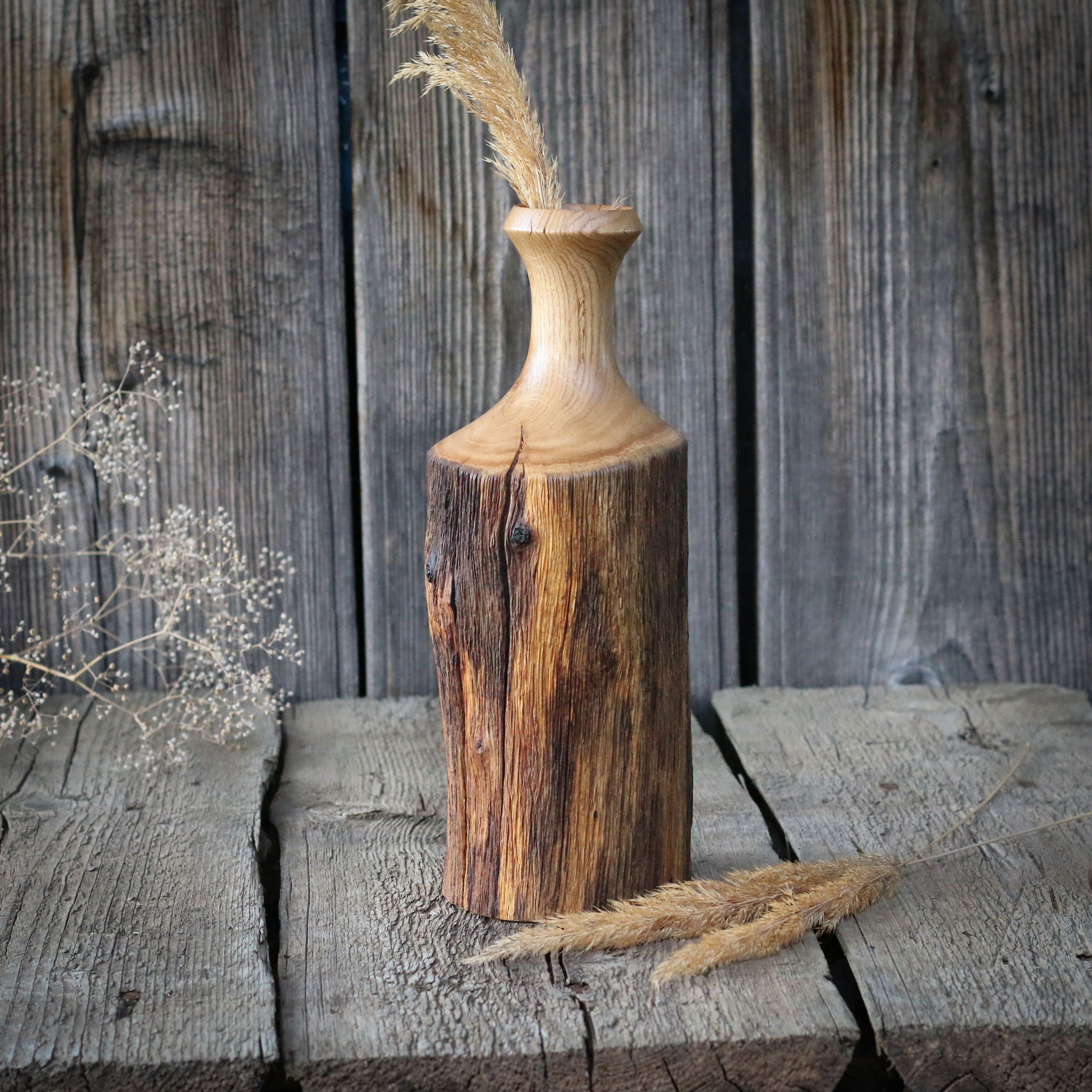Rustic Farmhouse Oak Vase for Dried Flowers Handcrafted Home Decor - Etsy