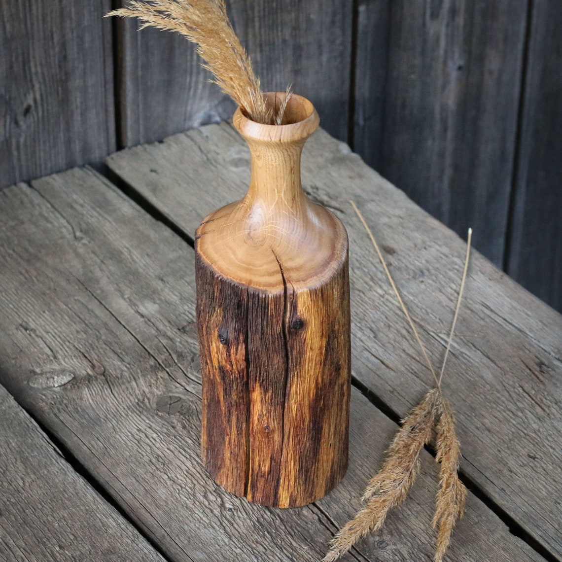 Rustic Farmhouse Oak Vase for Dried Flowers Handcrafted Home Decor - Etsy