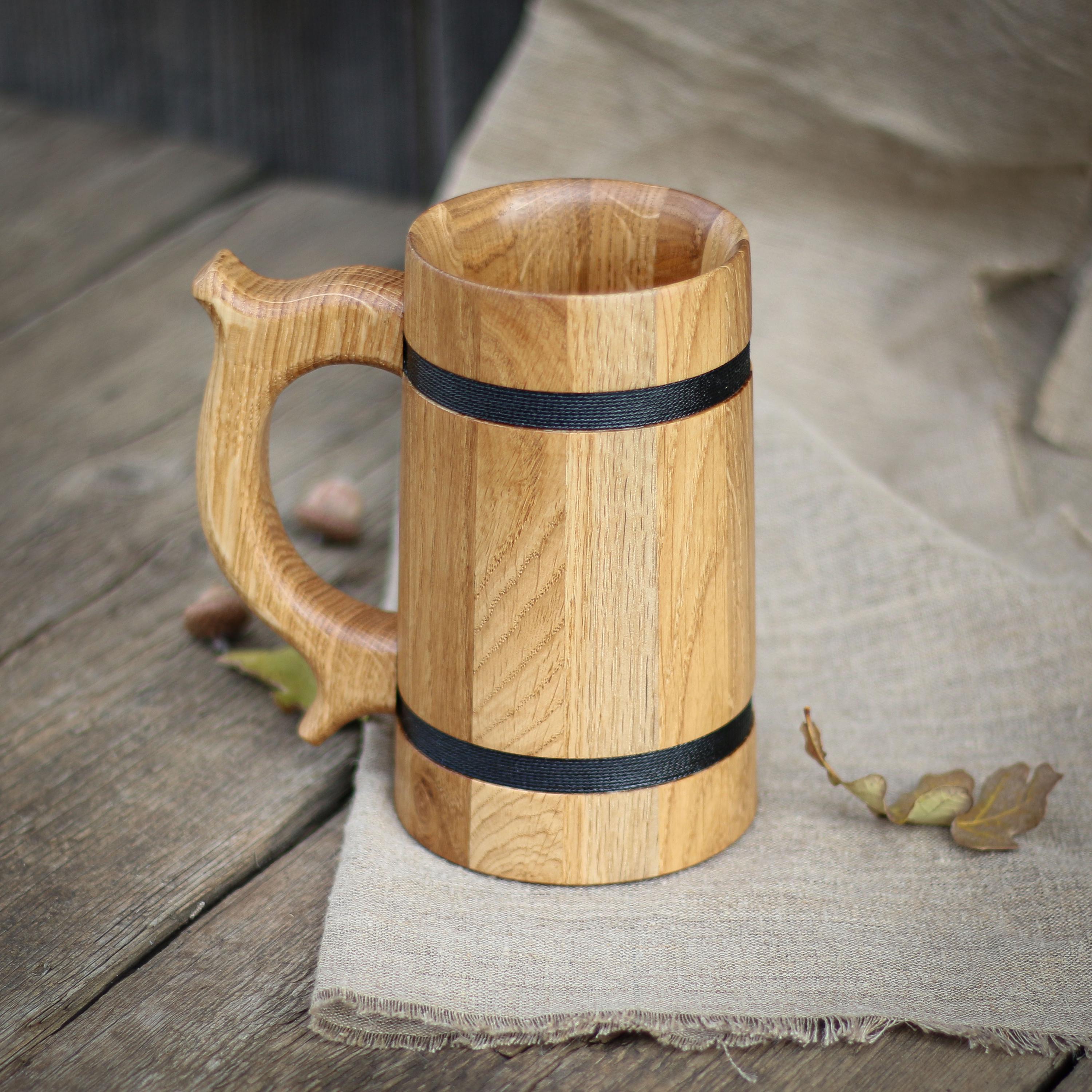 Handcrafted Oak Beer Mug: 20oz Natural Beeswax Coated Wooden Tankard - Etsy