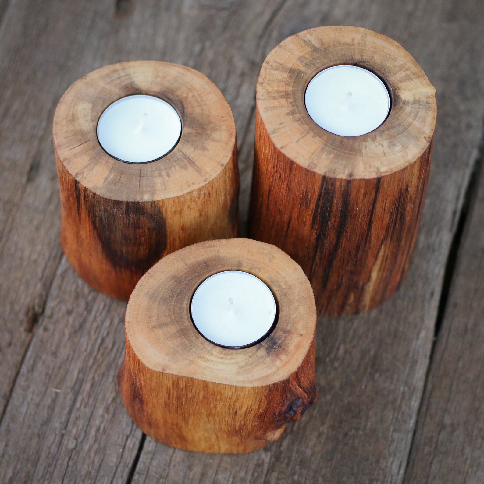 Handmade Walnut Wood Stump Candle Holders set of 3,natural Wood Tea ...