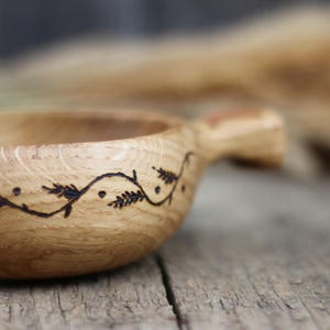 Handcrafted Oak Kuksa – Hand-carved Engraving – Natural Oil-wax Finish ...