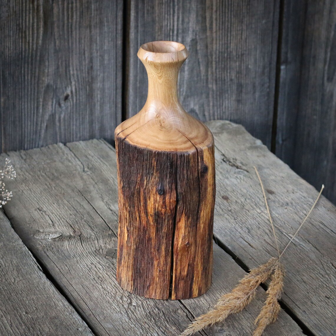 Rustic Farmhouse Oak Vase for Dried Flowers Handcrafted Home Decor - Etsy