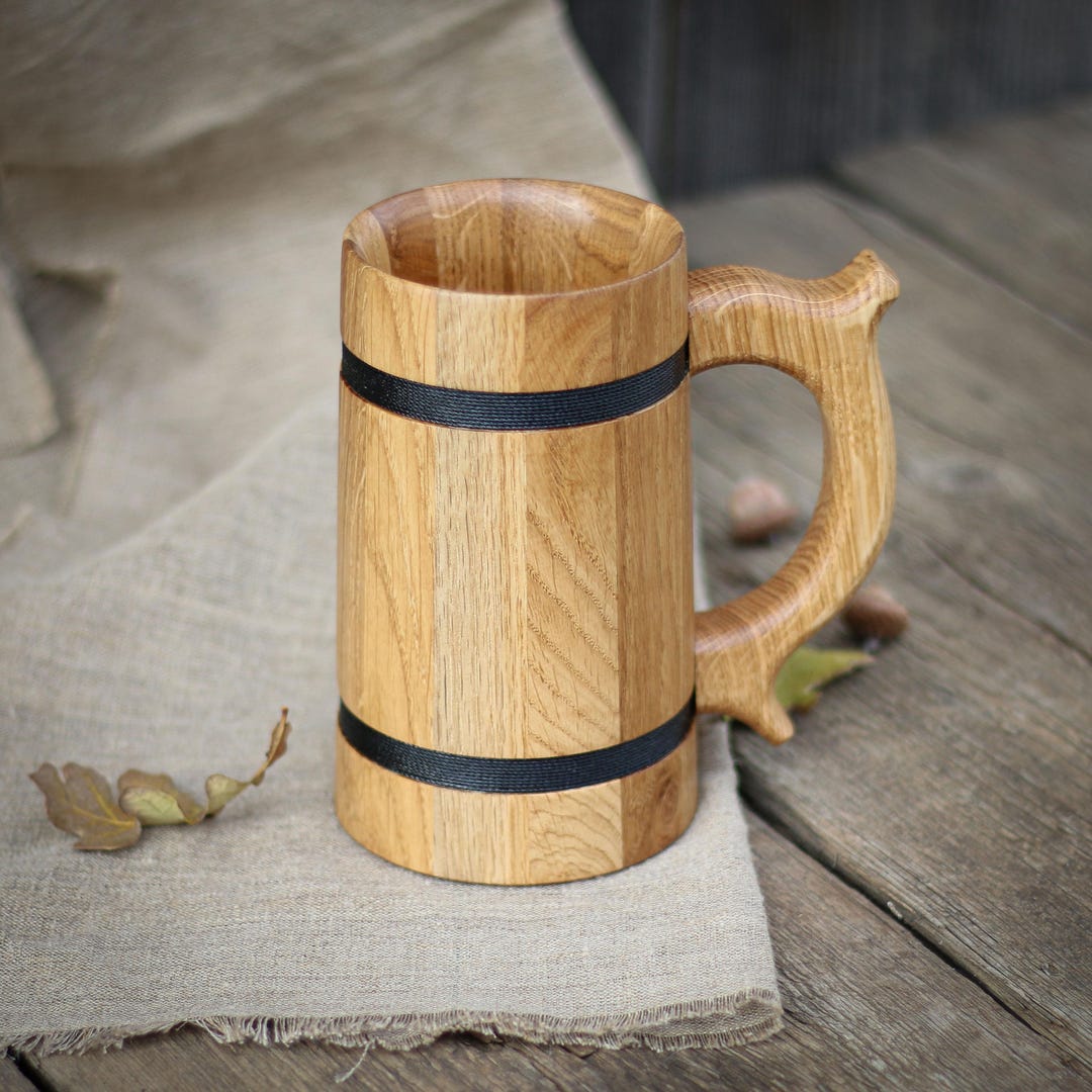 Handcrafted Oak Beer Mug: 20oz Natural Beeswax Coated Wooden Tankard - Etsy