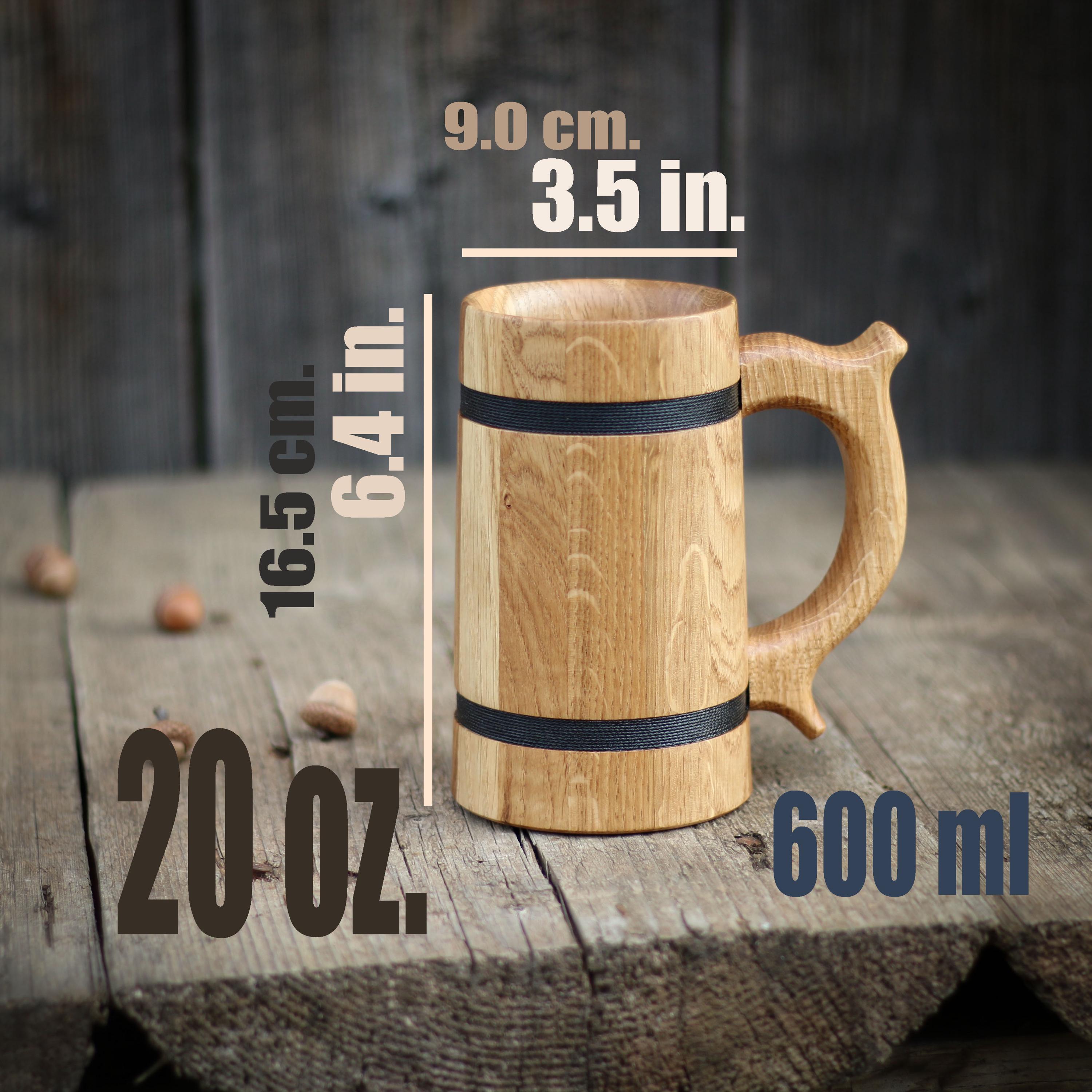 Handcrafted Oak Beer Mug: 20oz Natural Beeswax Coated Wooden Tankard - Etsy