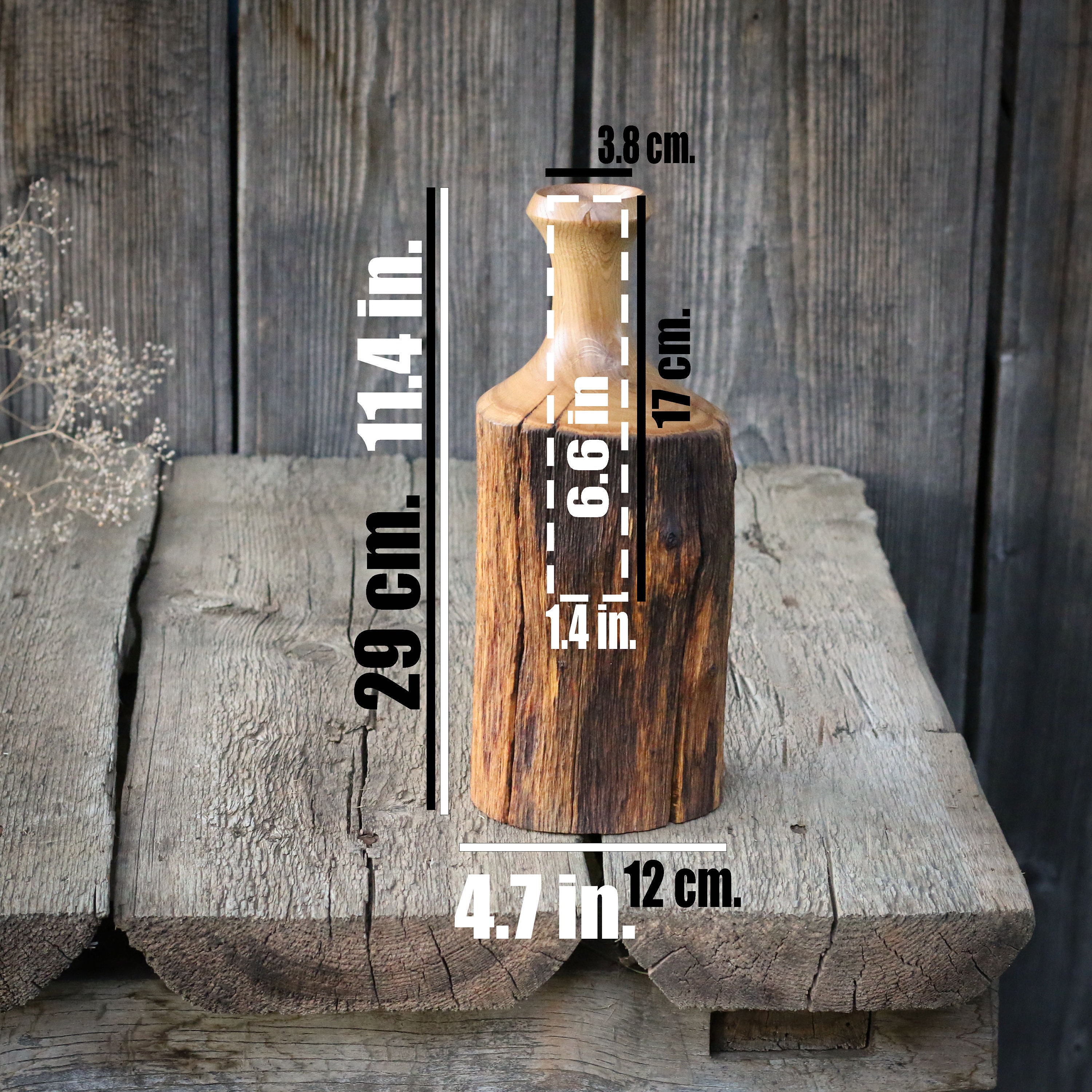 Rustic Farmhouse Oak Vase for Dried Flowers Handcrafted Home Decor - Etsy