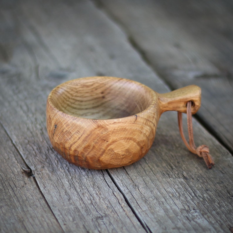 Hand-carved Oak Kuksa | Unique Wooden Drinking Cup | Natural Beeswax ...