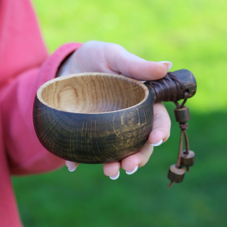 Handmade Oak Kuksa Cup: Nordic Camp Mug With Leather Handle - Etsy