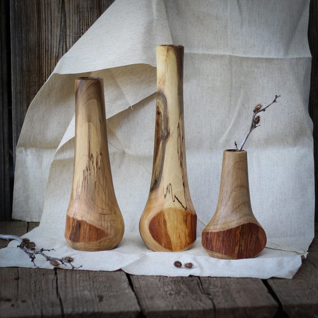 Handmade Walnut Wood Vase Set: Natural Home Decor - Etsy