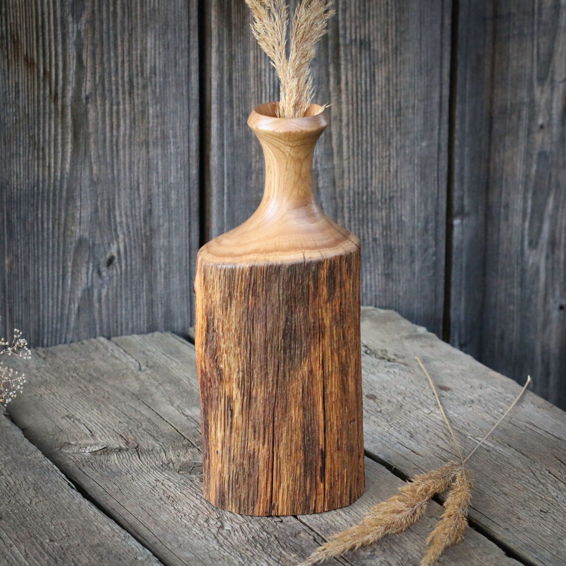 Rustic Farmhouse Oak Vase for Dried Flowers Handcrafted Home Decor - Etsy