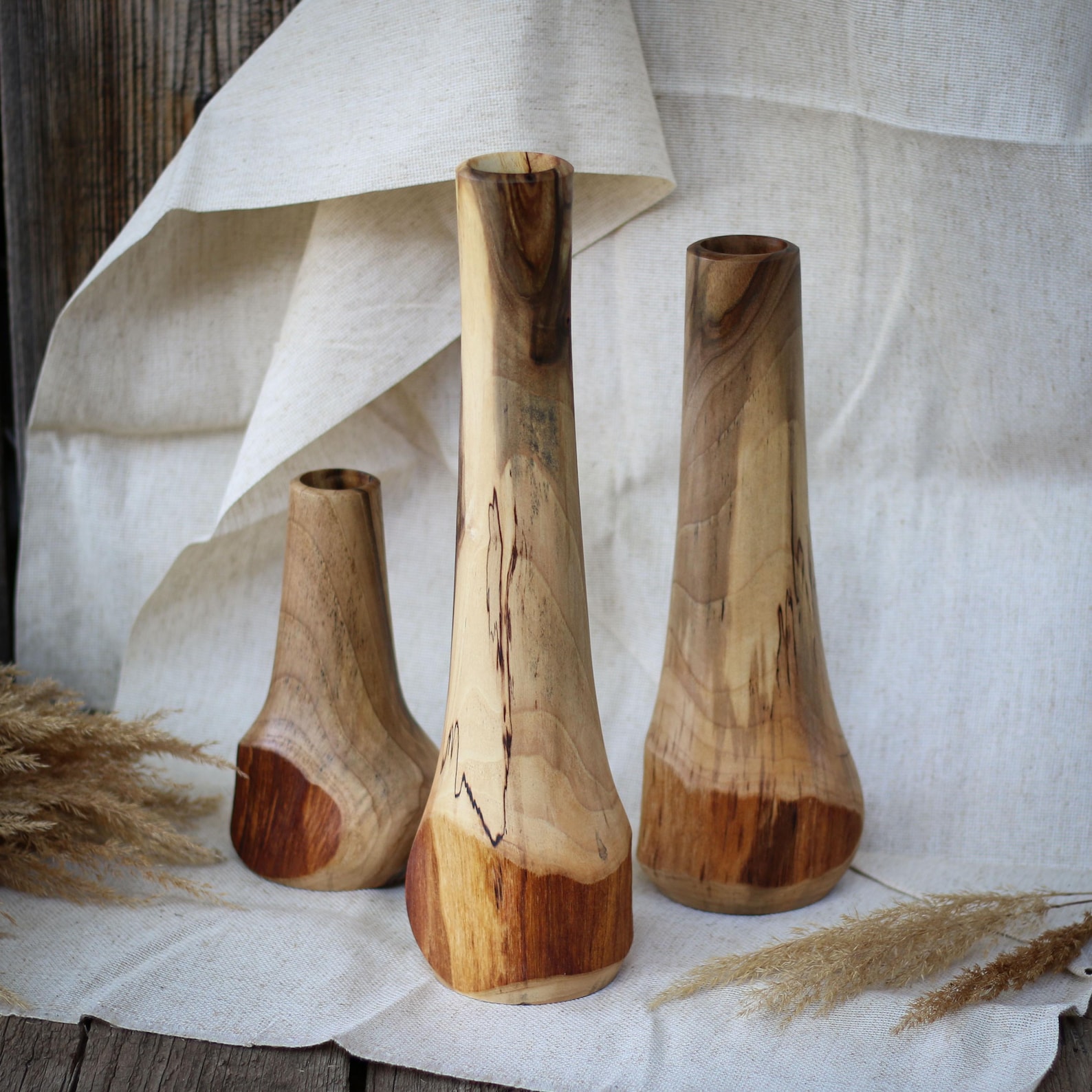 Handmade Walnut Wood Vase Set: Natural Home Decor - Etsy