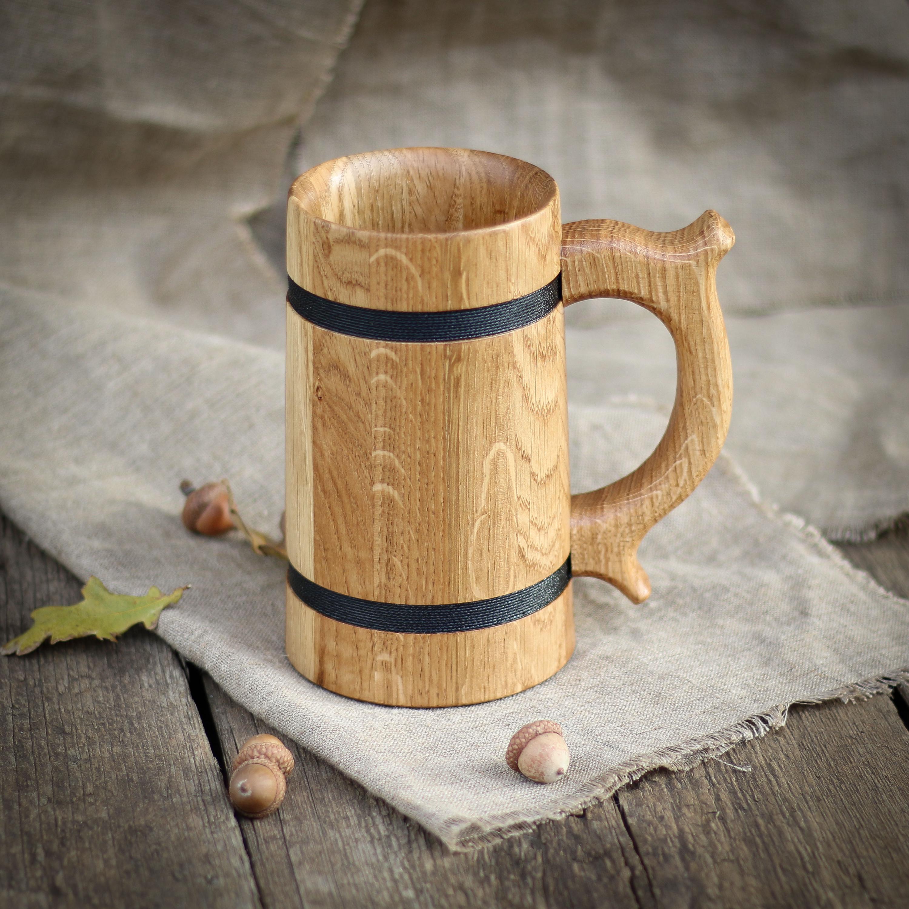 Handcrafted Oak Beer Mug: 20oz Natural Beeswax Coated Wooden Tankard - Etsy