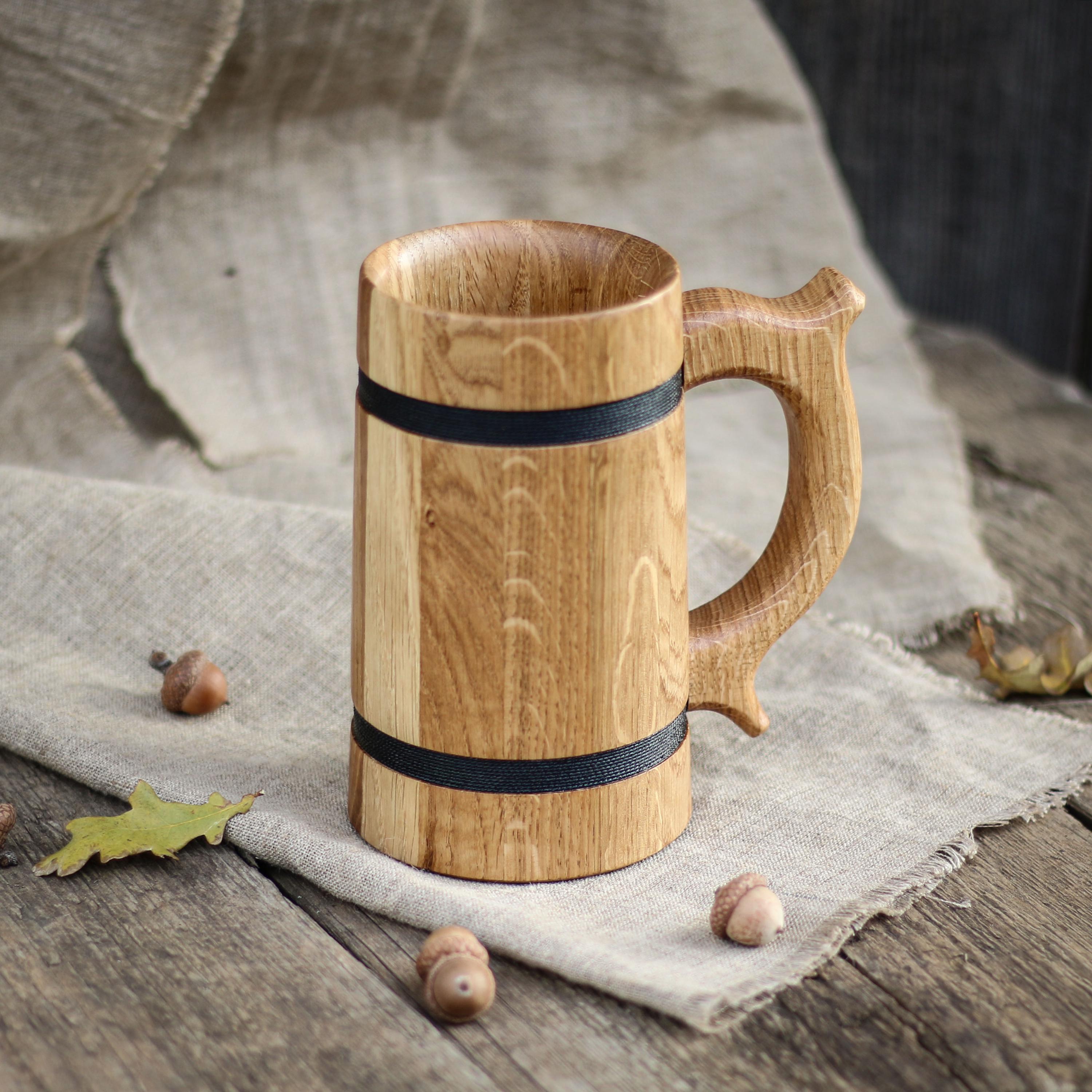 Handcrafted Oak Beer Mug: 20oz Natural Beeswax Coated Wooden Tankard - Etsy