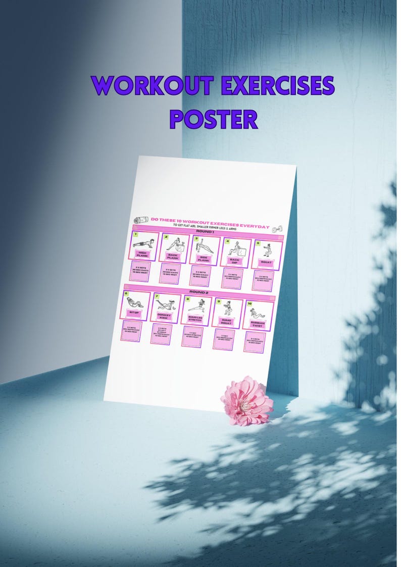 10 Minute Simple & Easy Exercises Workout Printable Poster; Digital ...