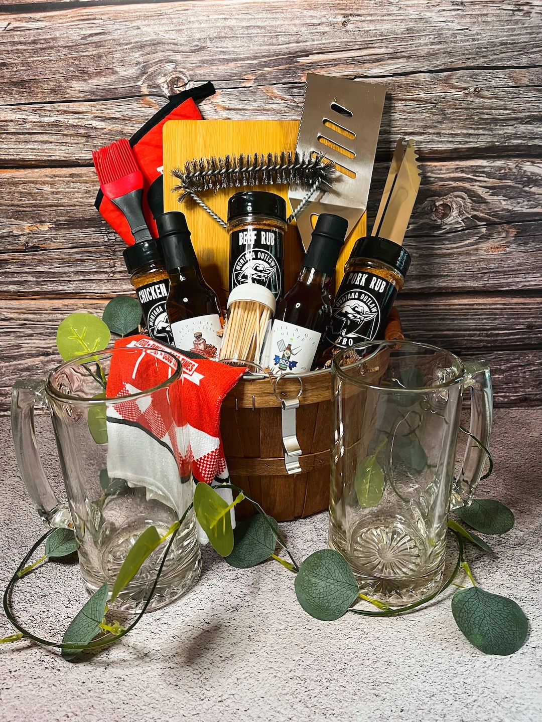 BBQ Bucket Gift Basket & Outdoor Grill Set - Etsy