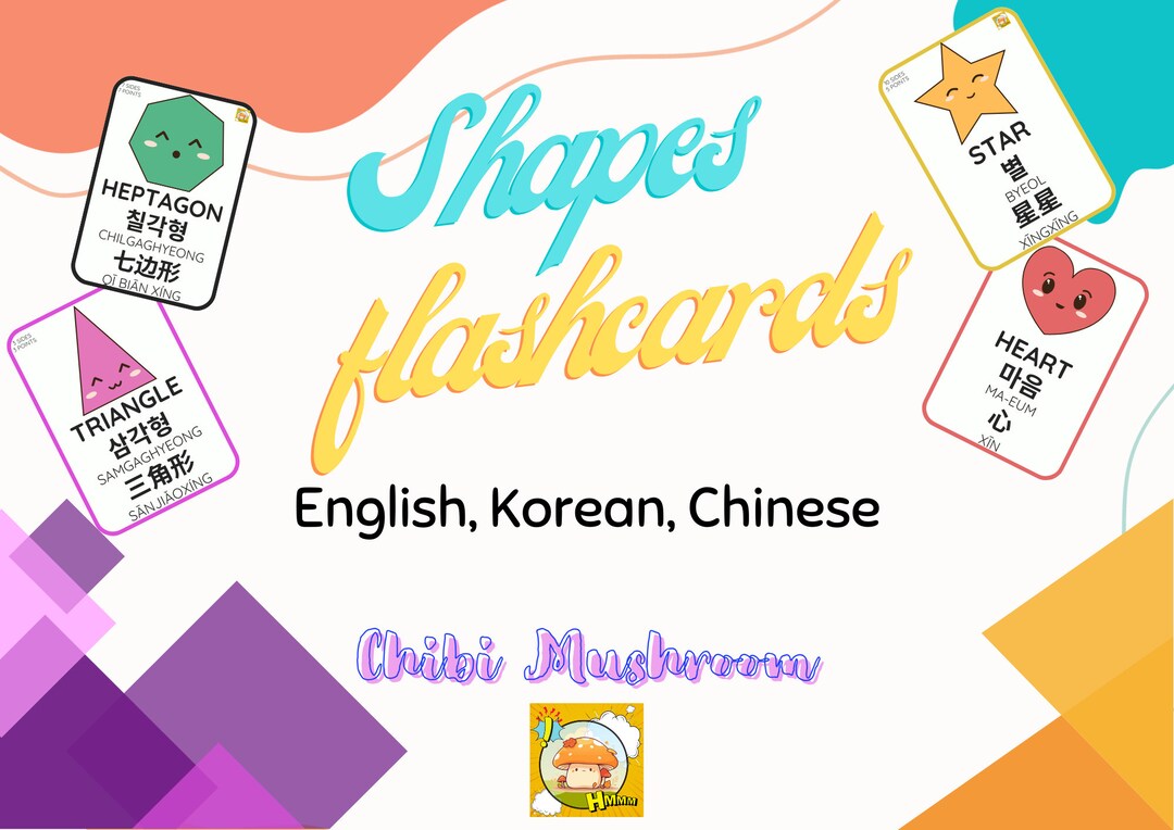 Multi Language Chibi Shapes Flashcards - Etsy