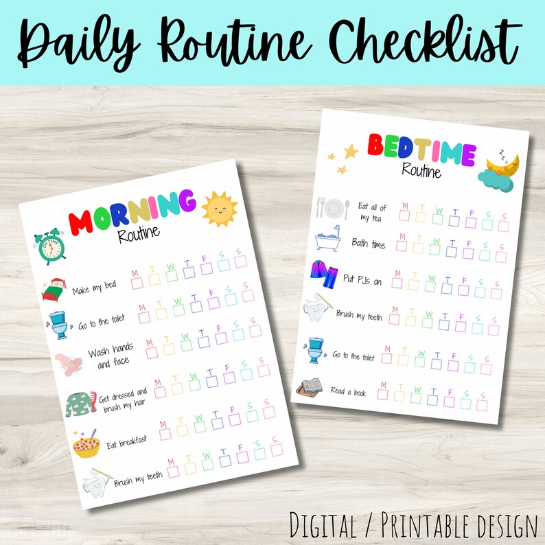 Printable Daily Routine Checklists for Kids Canva Template - Etsy