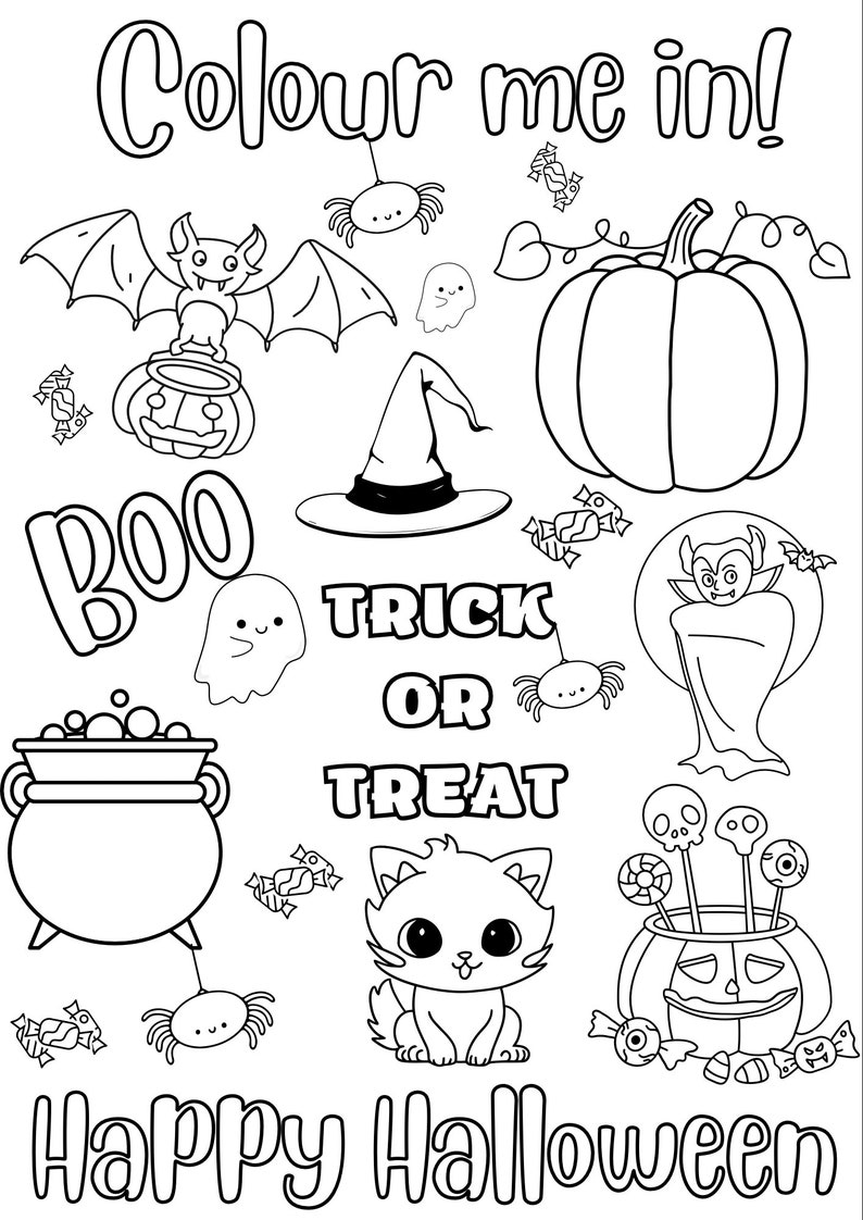 Printable Halloween Colour Me in Colouring Page- Canva Template Instant ...
