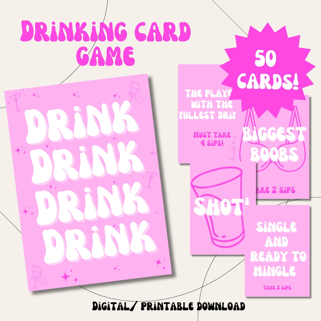 Digital/printable 50 Drinking Cards Game, Party Game for Adults- Fun Drinking Game, Instant ...