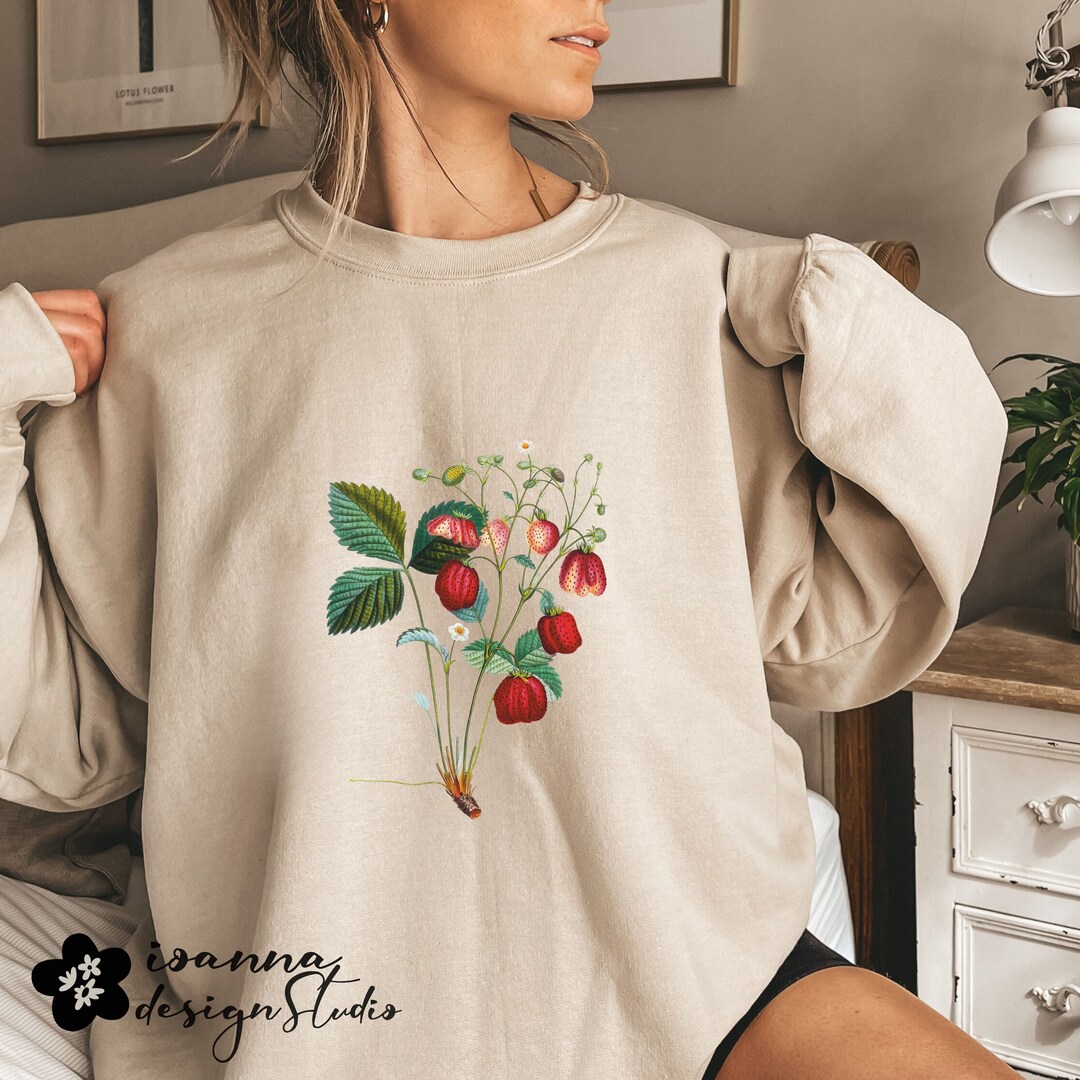 Strawberry Cottagecore Preppy Sweatshirt, Boho Floral Berry Sweater ...