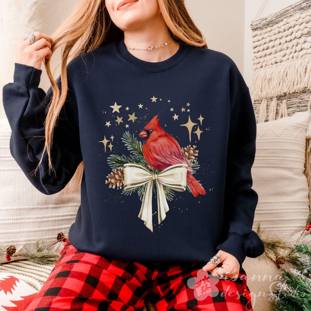 Red Cardinal Christmas Bird Lover Sweatshirt, Elegant Holiday Coquette ...