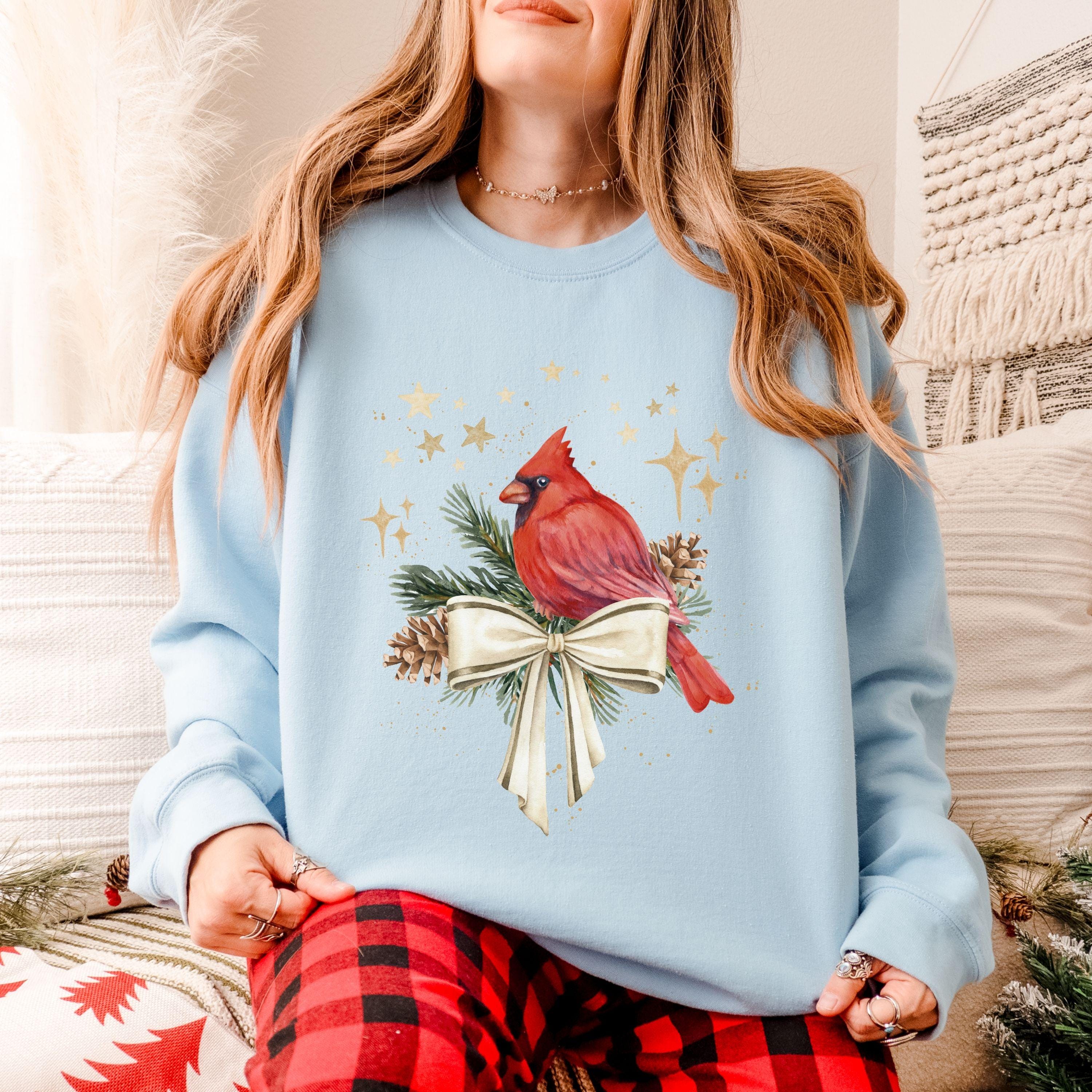 Red Cardinal Christmas Bird Lover Sweatshirt, Elegant Holiday Coquette ...