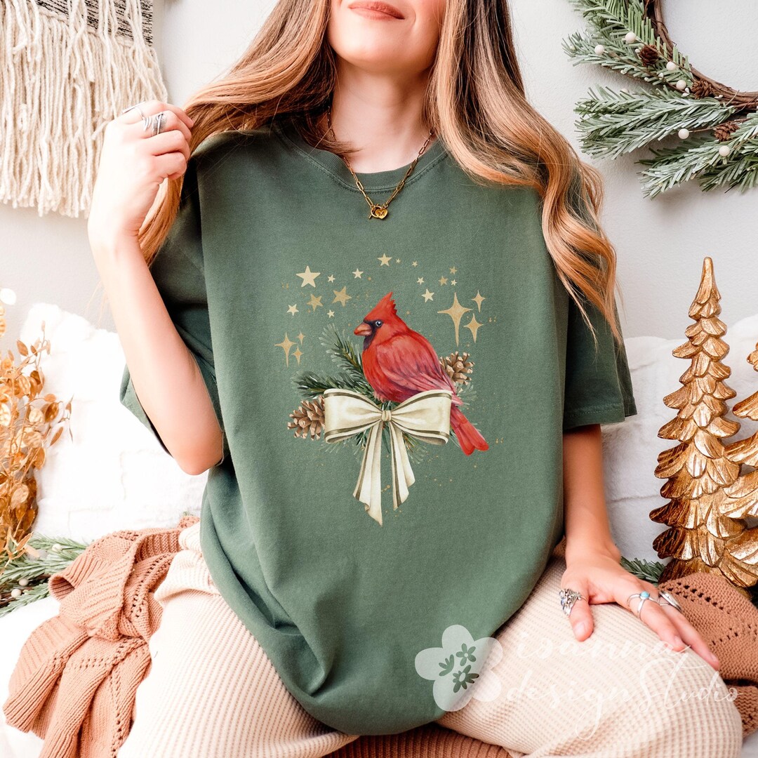 Comfort Colors Red Cardinal Christmas Shirt, Bird Lover Coquette T ...
