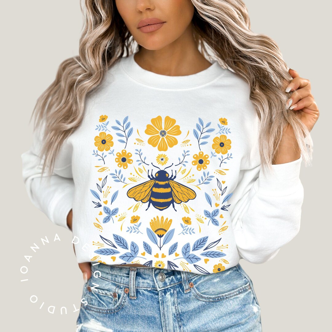 Scandinavian Bee Sweatshirt Nordic Folk Art Botanical Hygge Pullover ...