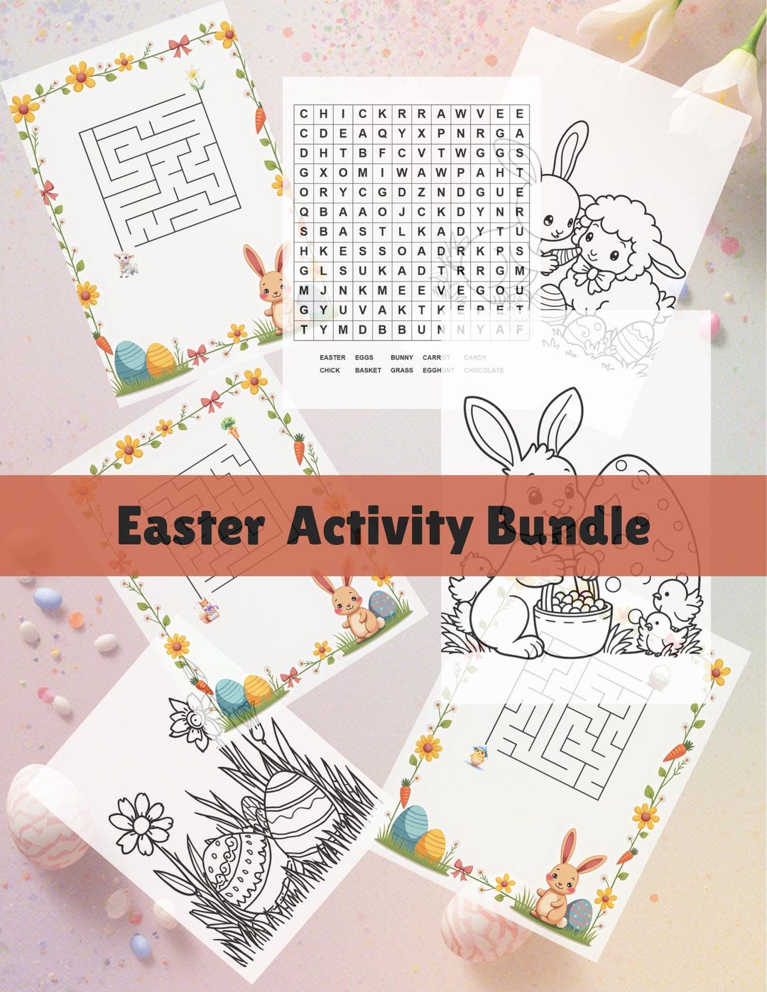 Easter Activity Bundle | Kids Coloring Pages, Mazes, Word Search ...