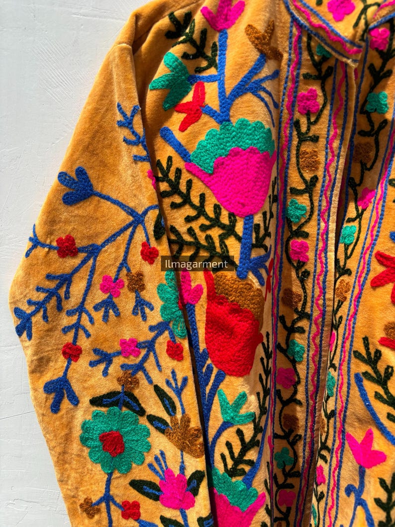 Vintage Floral Embroidered Velvet Jacket | Boho Statement Coat | Ethnic ...