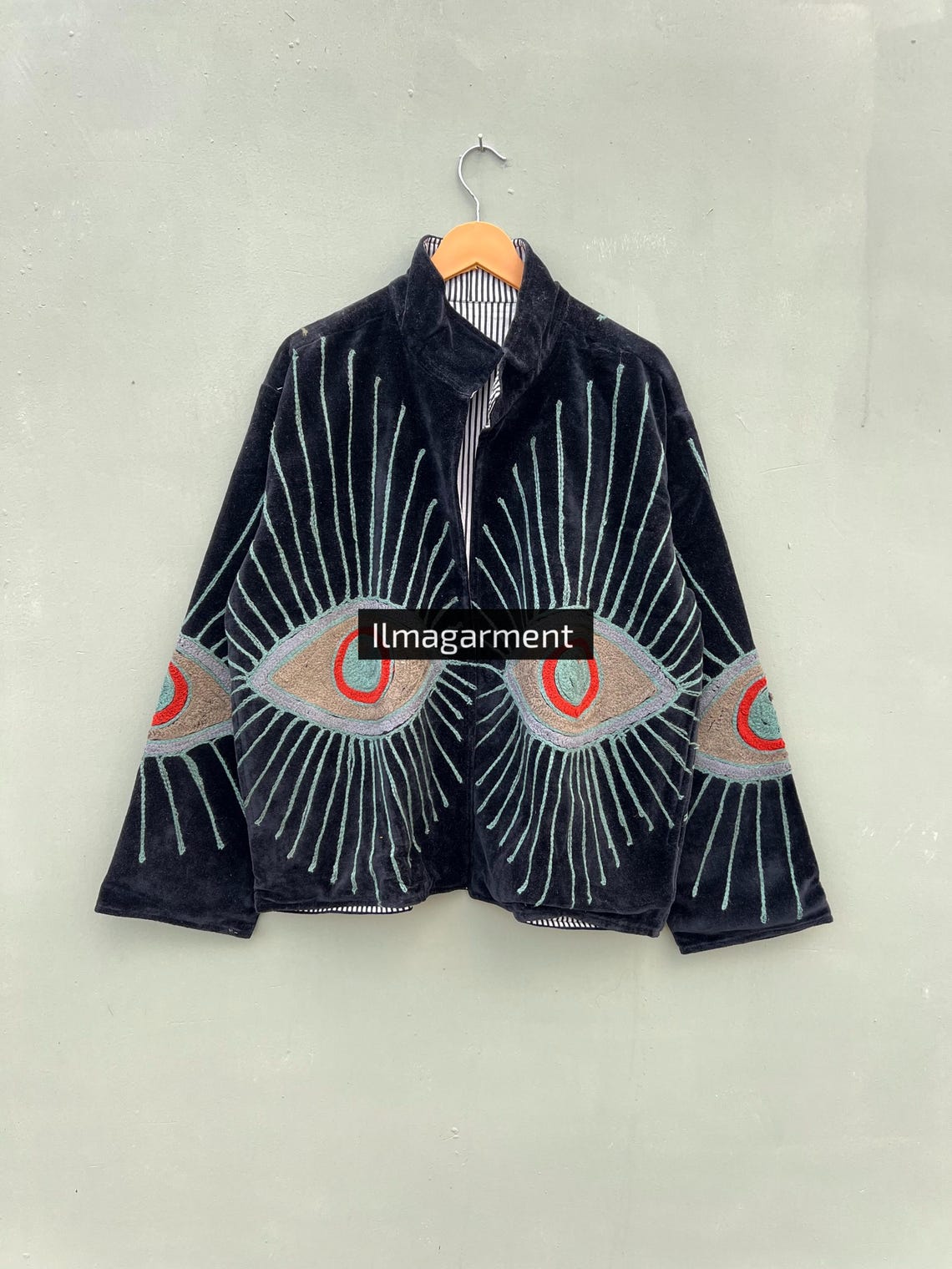 Eye Motif Embroidered Velvet Jacket, Handmade Uzbek Coat - Etsy