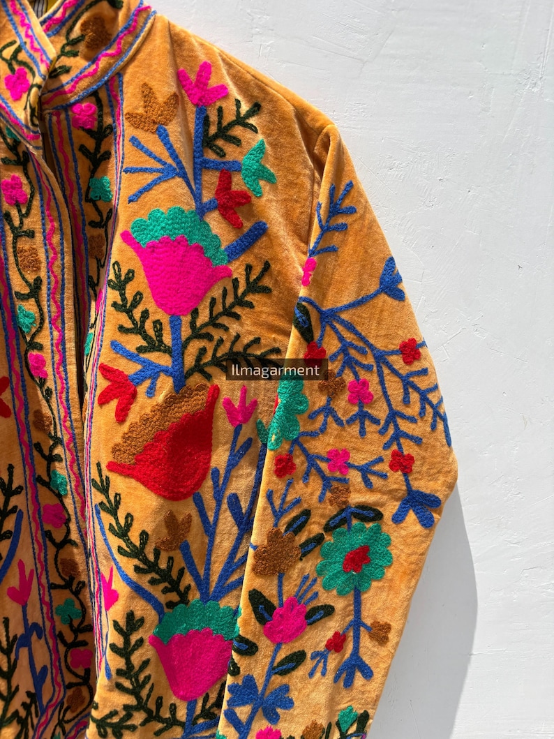 Vintage Floral Embroidered Velvet Jacket | Boho Statement Coat | Ethnic ...