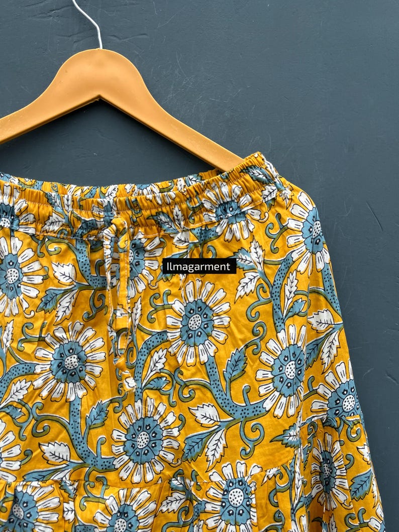 Hand Block Printed Cotton Maxi Skirt: Tiered Yellow Boho Dress - Etsy