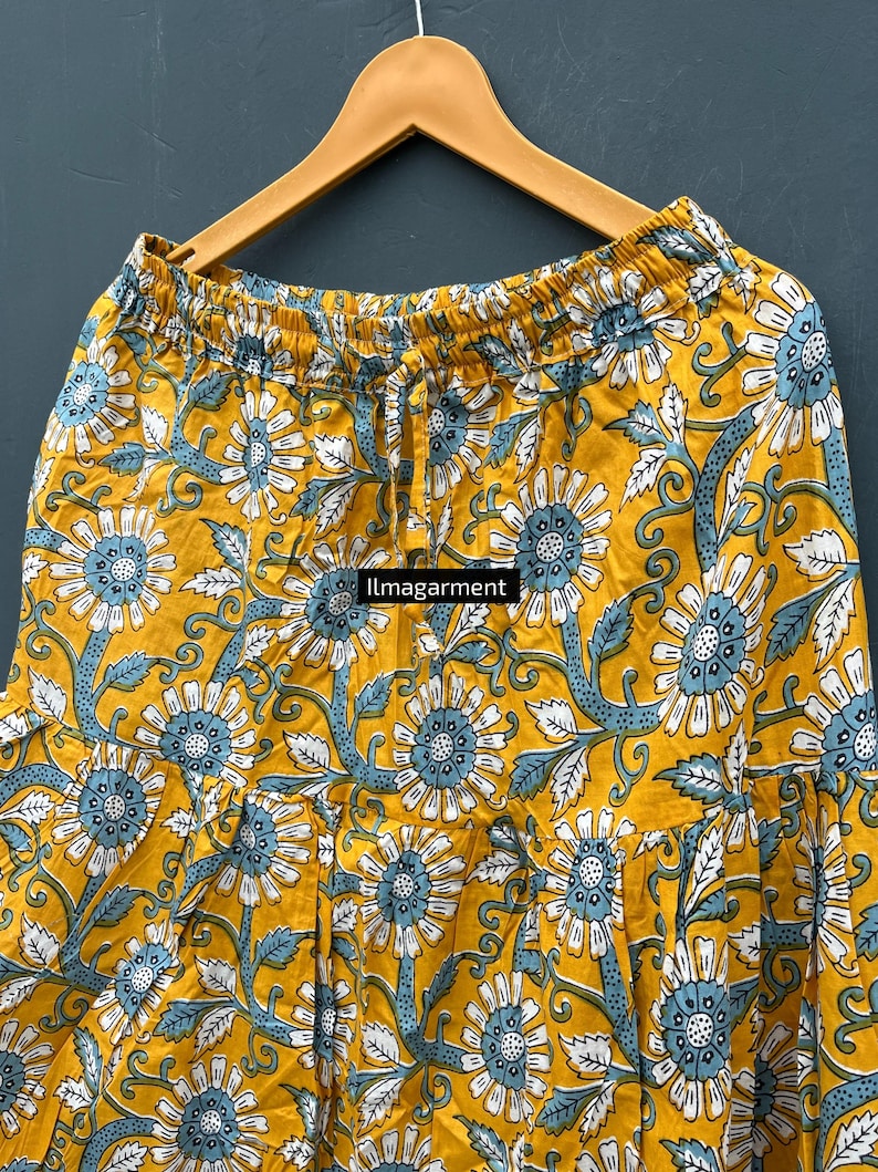 Hand Block Printed Cotton Maxi Skirt: Tiered Yellow Boho Dress - Etsy