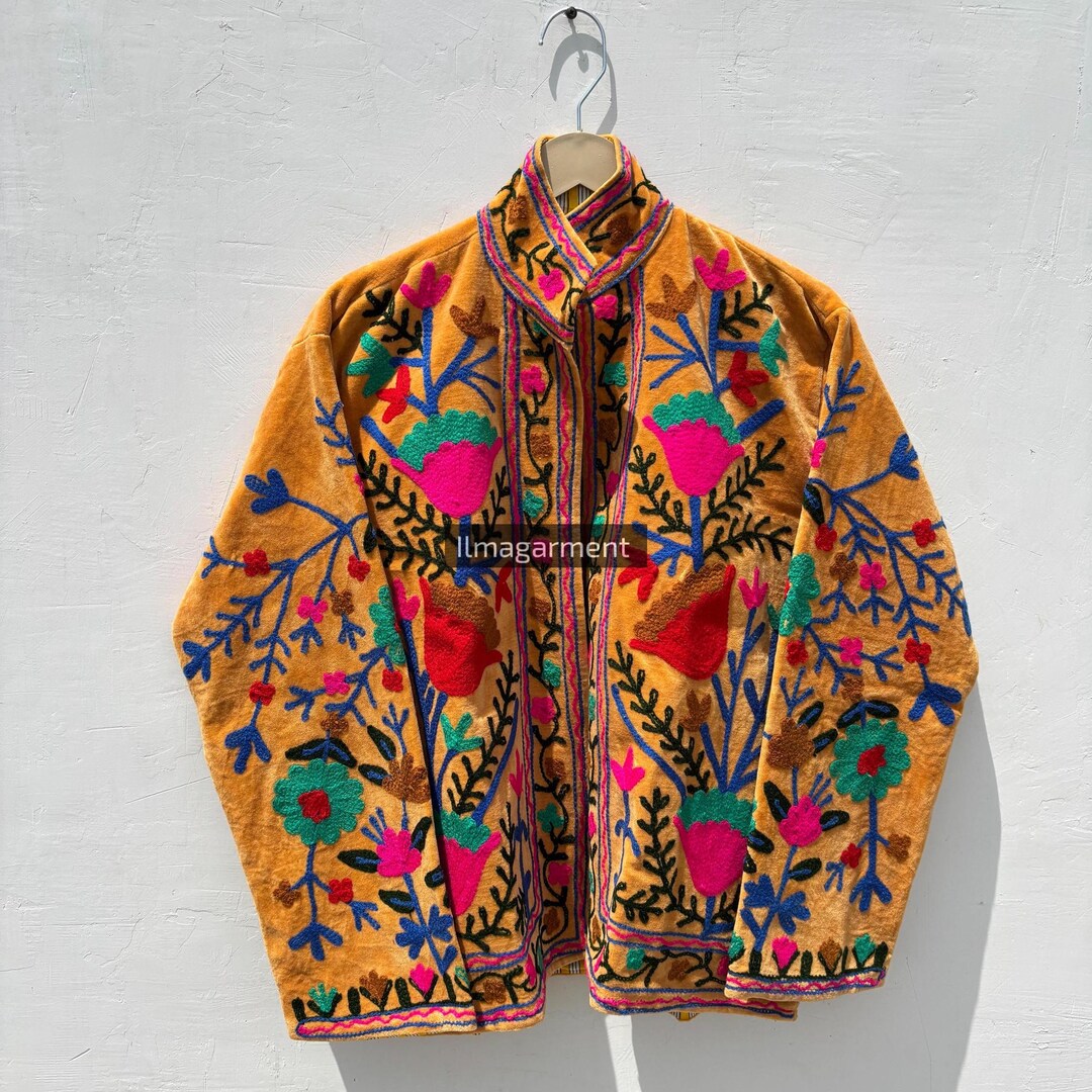 Vintage Floral Embroidered Velvet Jacket | Boho Statement Coat | Ethnic ...
