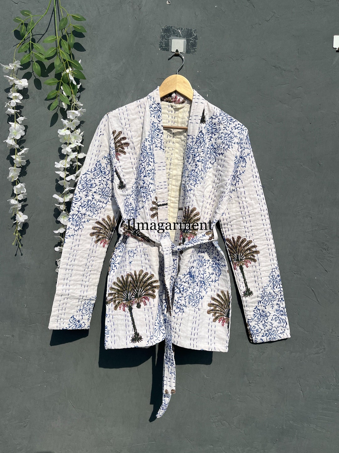Hand Block Palm Tree Jackets, Indian Cotton Hand Stitched Jacket With ...