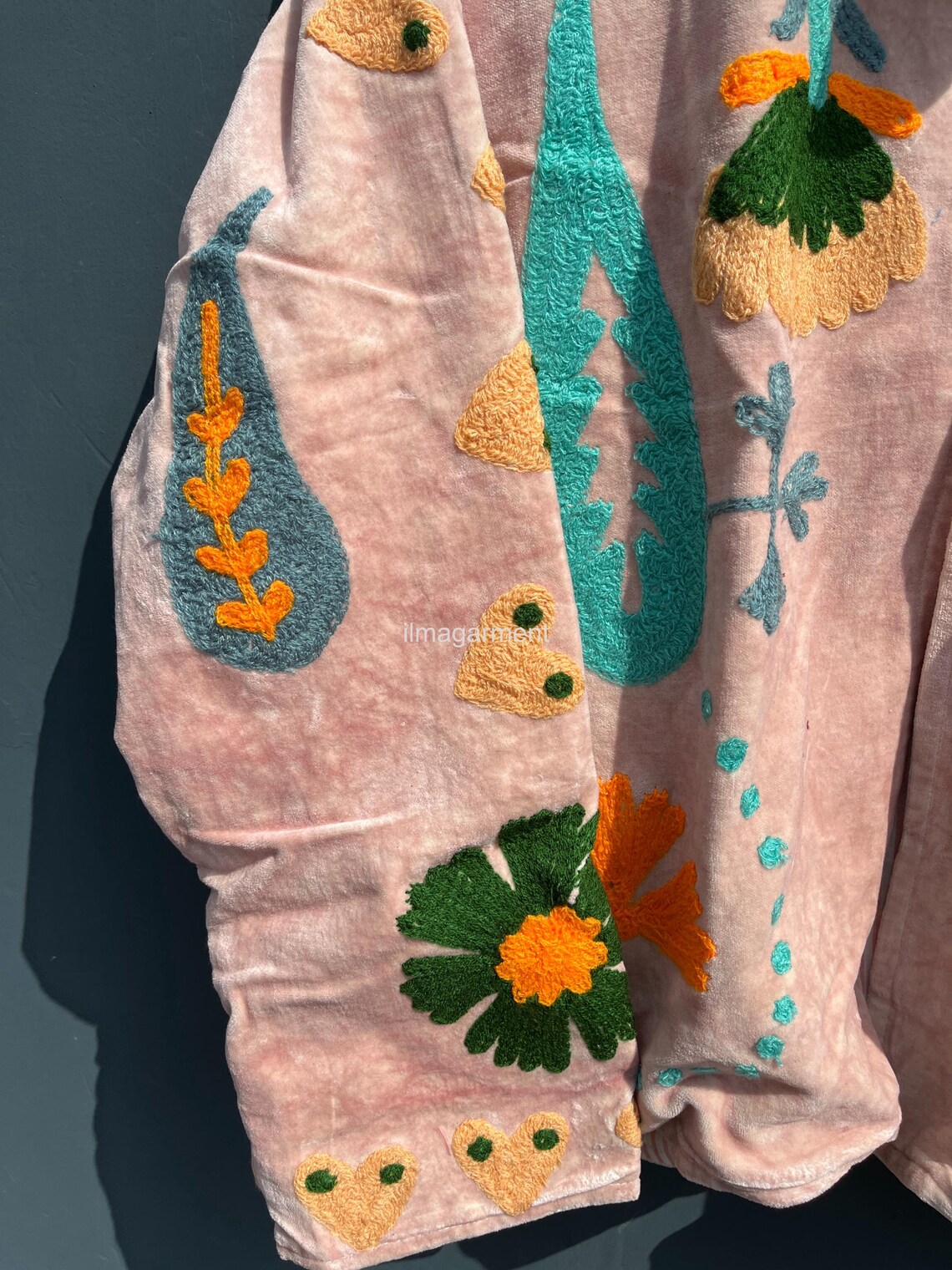 Embroidered Velvet Jacket: Floral LOVE Design, Oversized Fit - Etsy