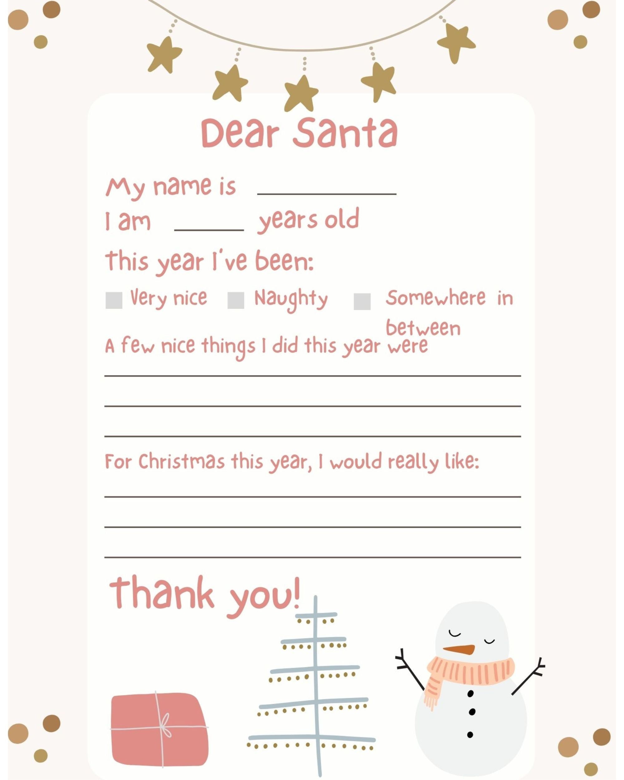 Kids Santa Clause Letter Instant Download Writing Activity for Children ...