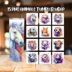15 PNG Cute Animals Watercolor Tumbler Wrap 20oz Straight and Tapered ...