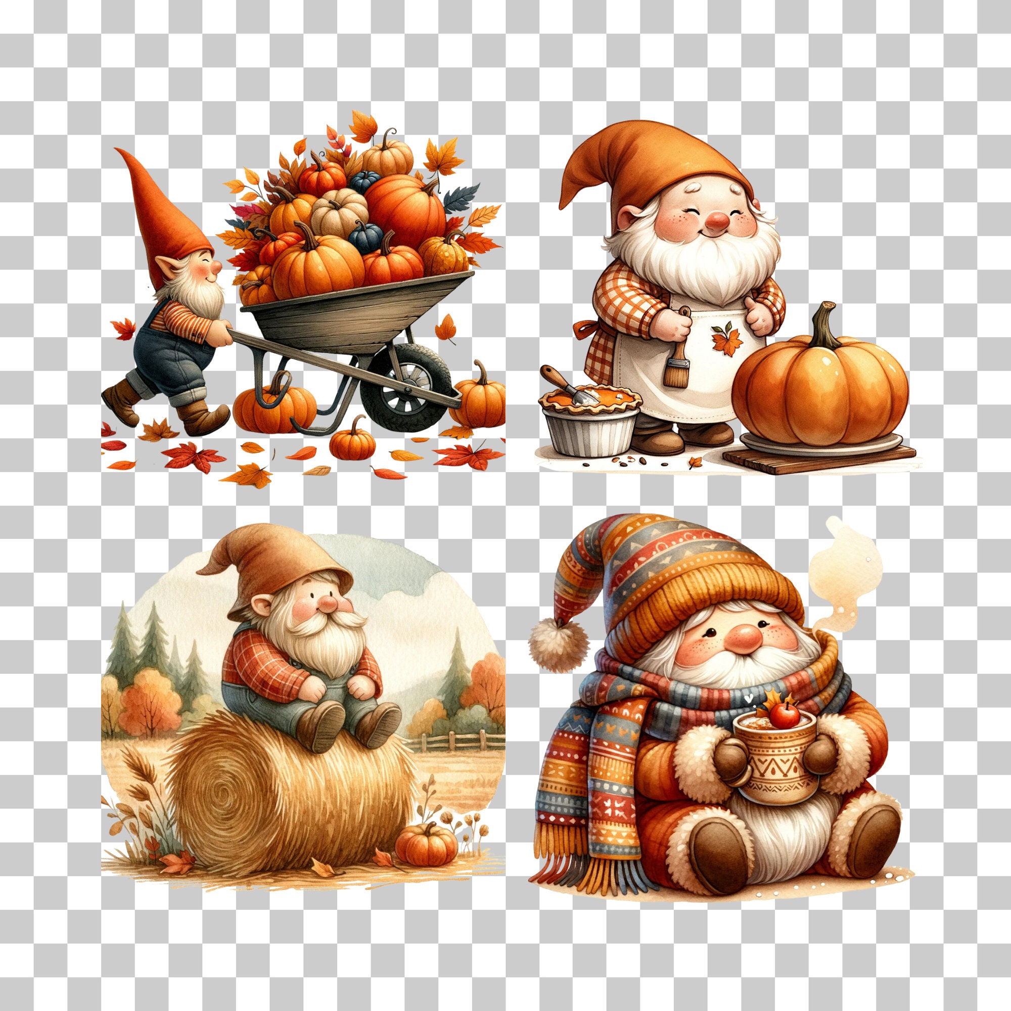 Autumn Gnome Clipart Collection - 20 Watercolor PNG Images, High ...