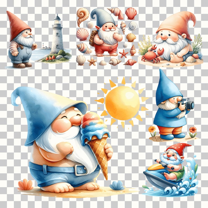 Summer Gnome Digital Clipart Collection - 20 Pngs With Transparent ...