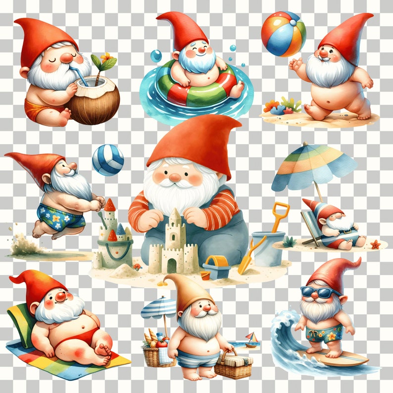 Summer Gnomes Digital Clipart: Beach Vacation Pngs (20 Images) - Etsy